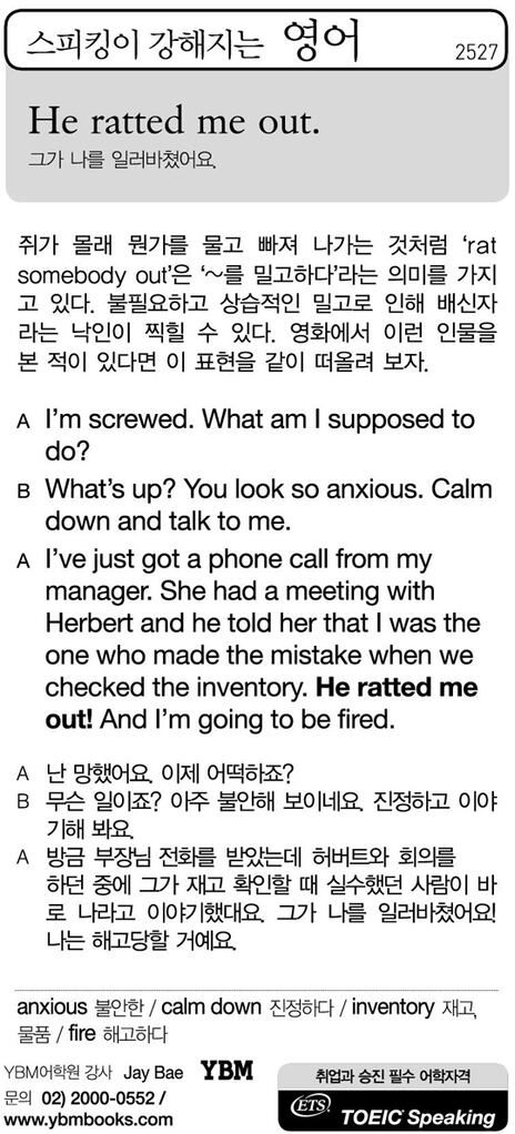 [스피킹이 강해지는 영어] He ratted me out.
